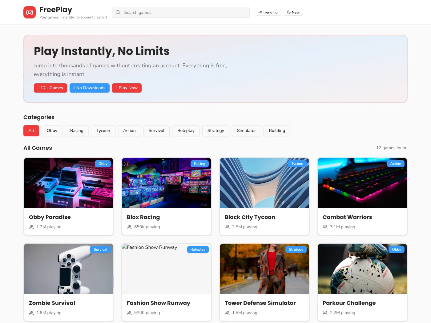 FreePlay Roblox Web Portal