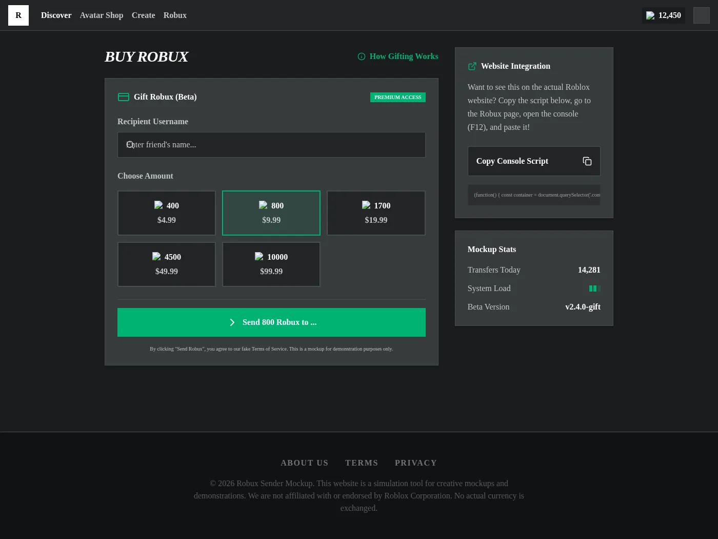 Robux Sender Mockup