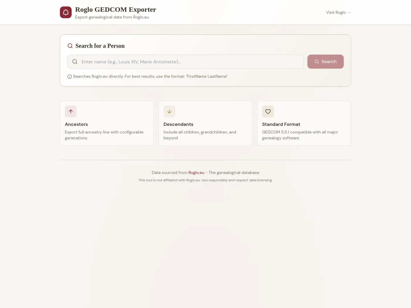 Roglo GEDCOM Exporter