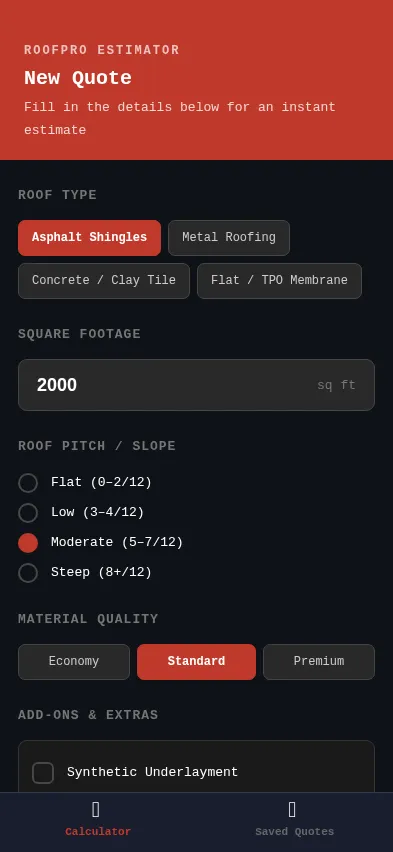 Roof Quote Calculator