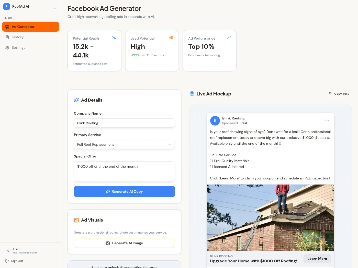 Roofing FB Ad Creator