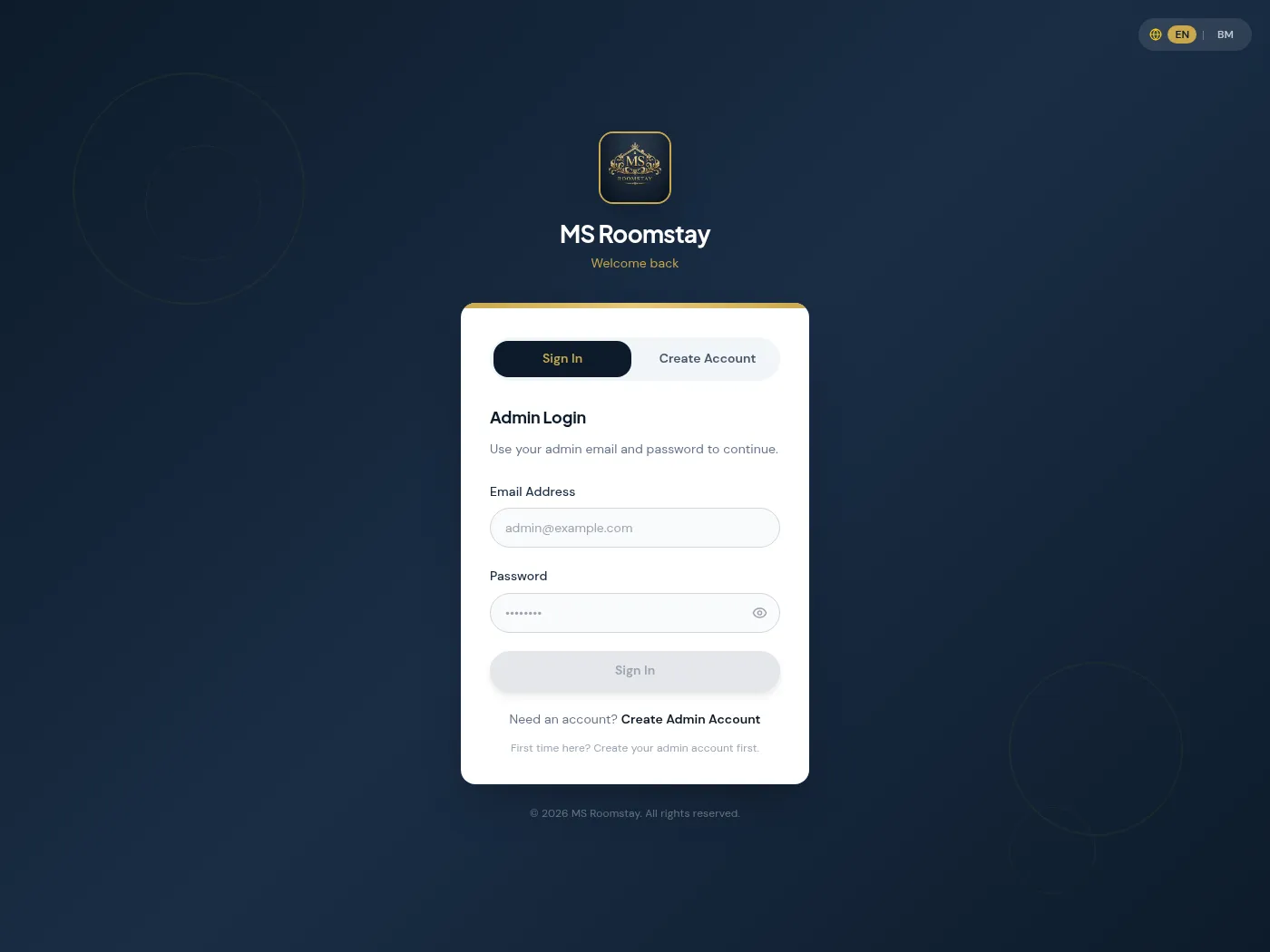 Room Rental Admin Panel