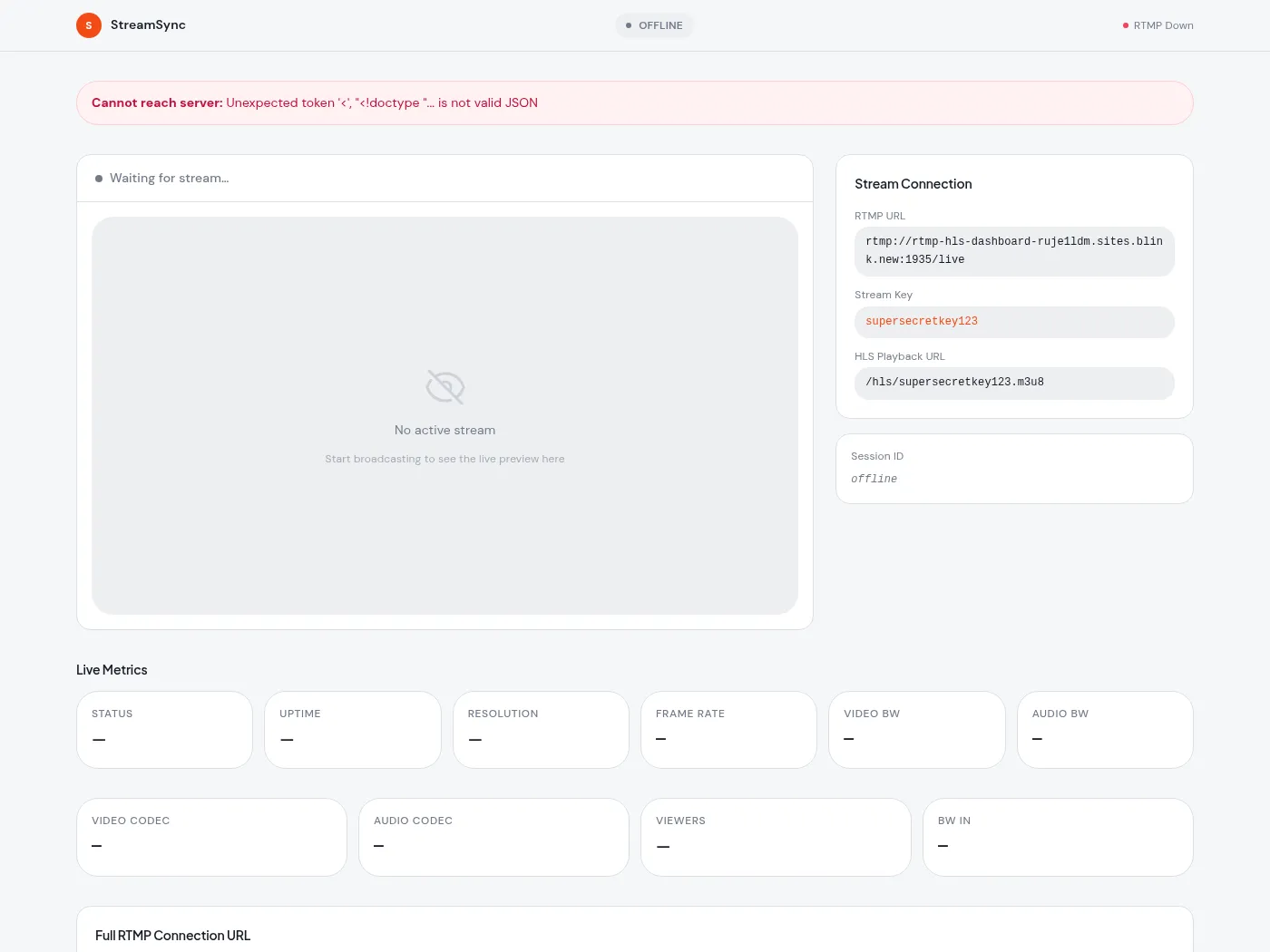 StreamSync RTMP Dashboard
