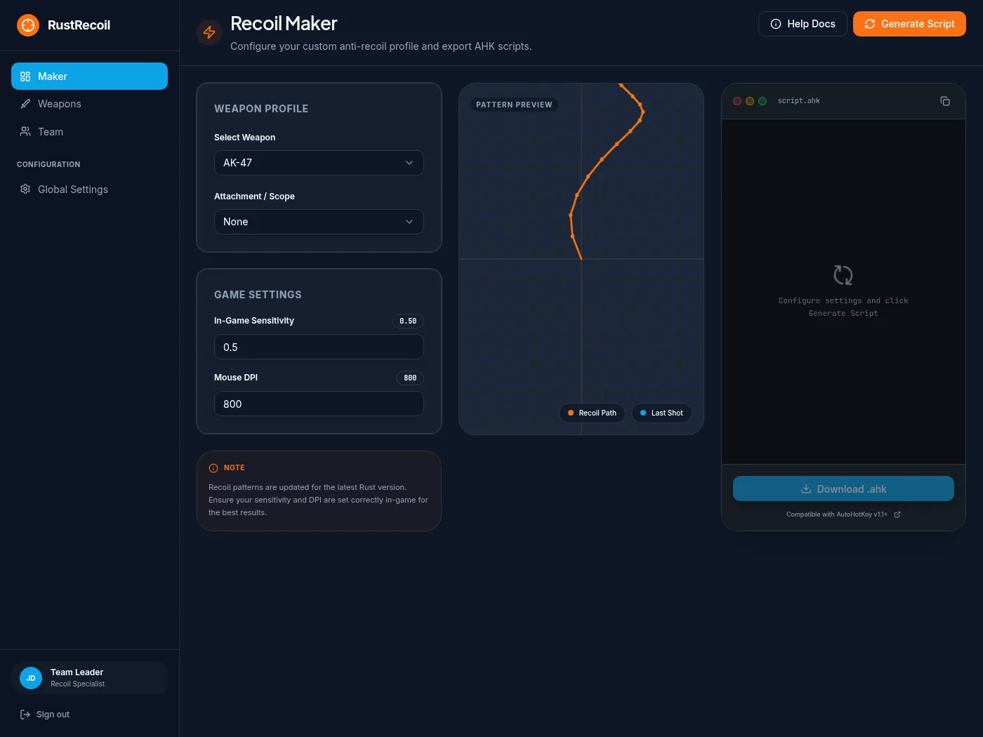 Rust Recoil Script Maker