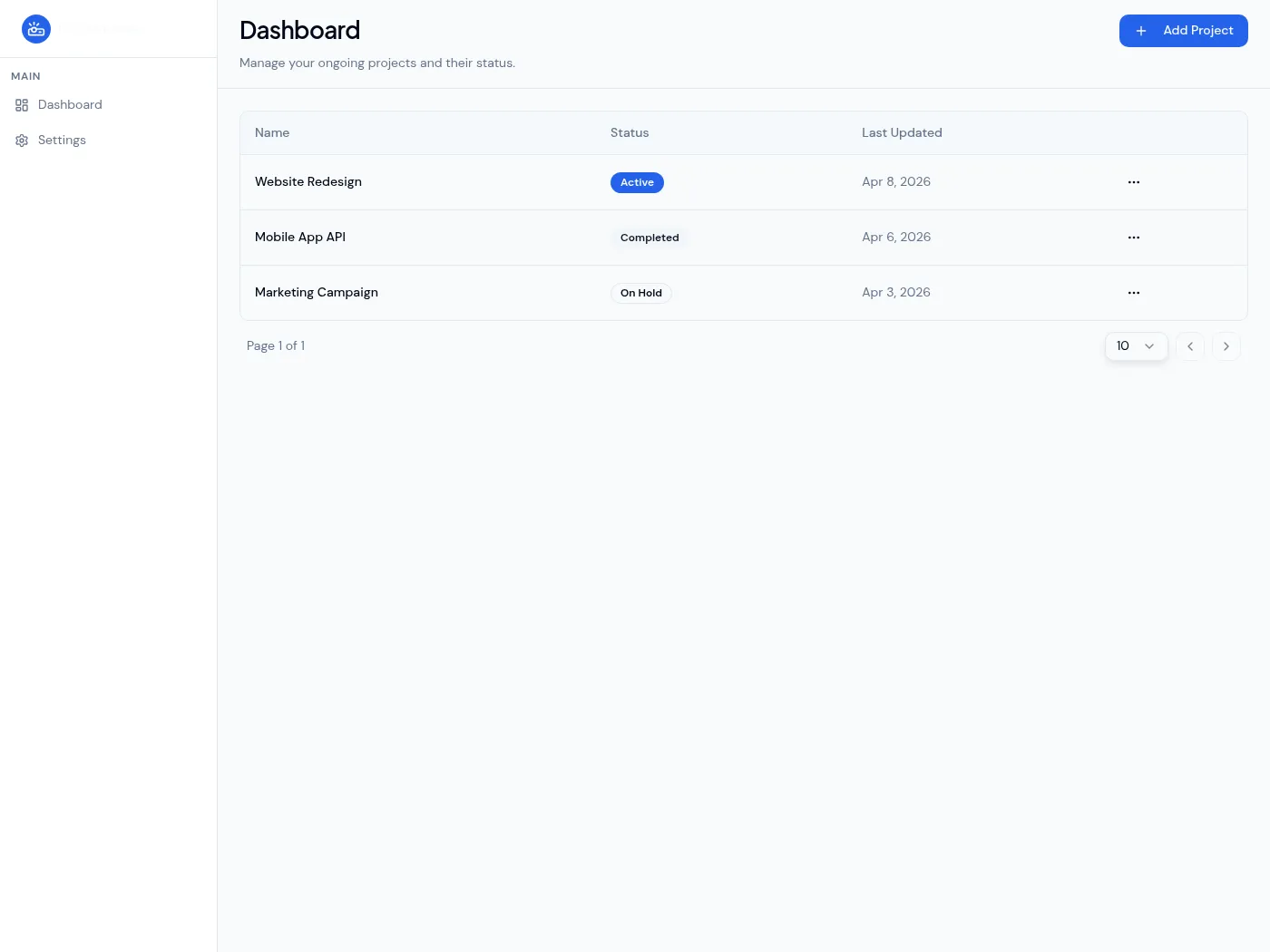 SaaS Project Dashboard