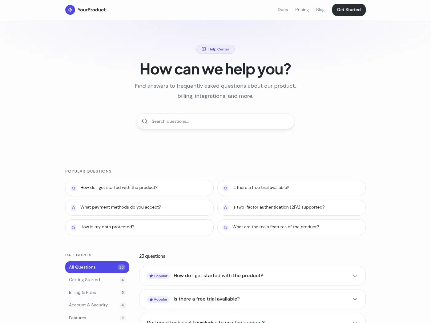 SaaS FAQ Page