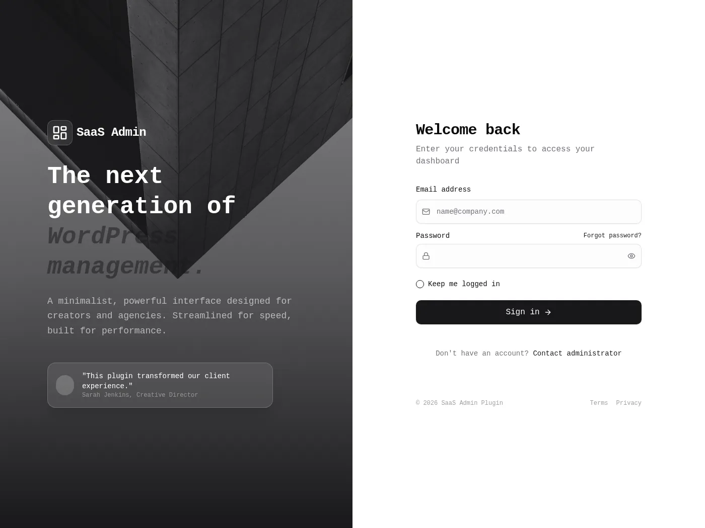 SaaS Admin Login Plugin