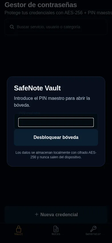 SafeNote Vault App