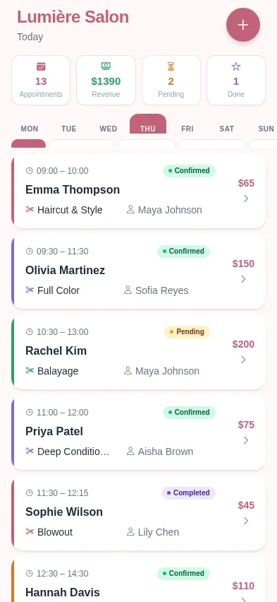 Salon Scheduler Page