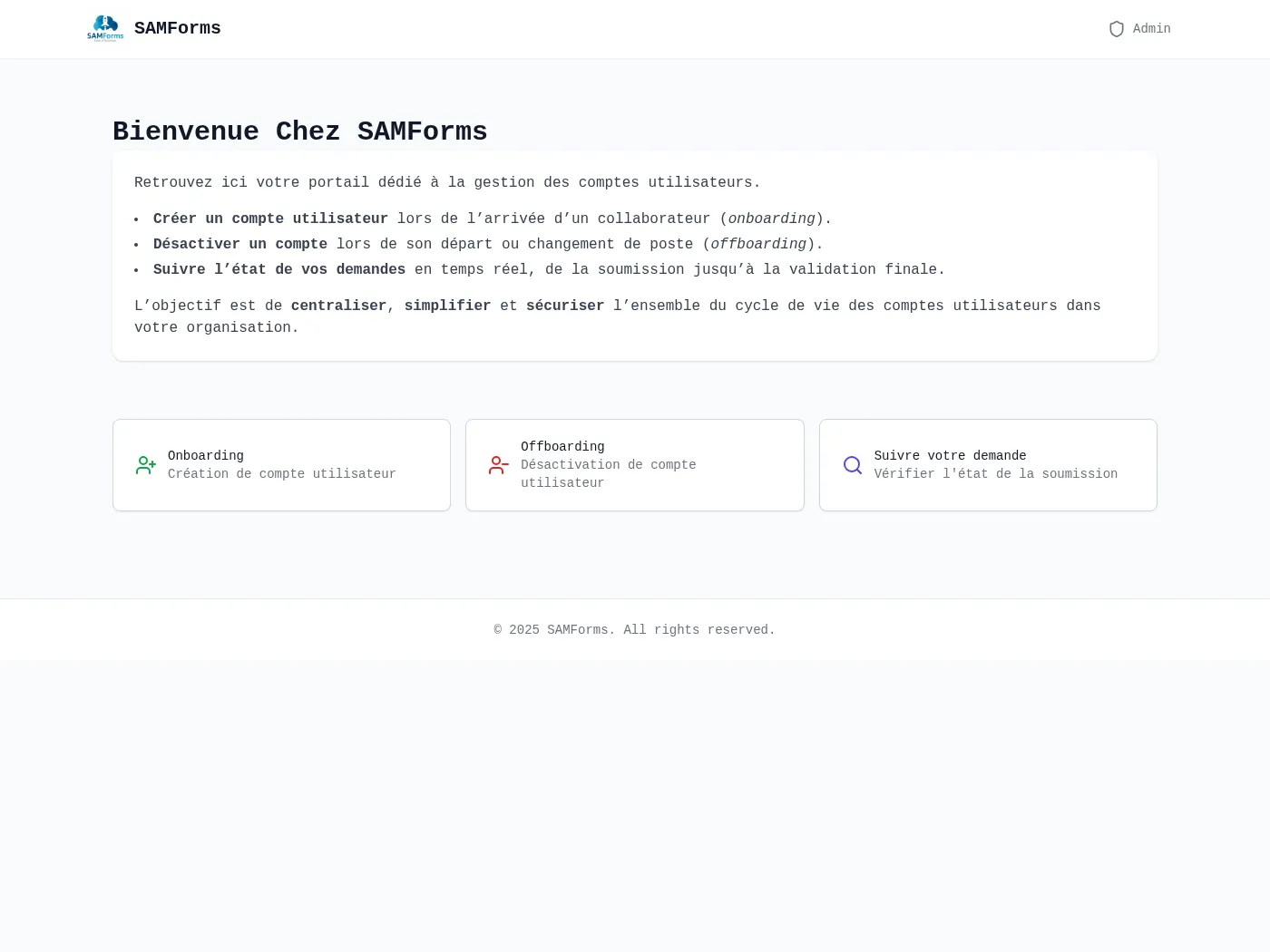 SAMForms User Lifecycle