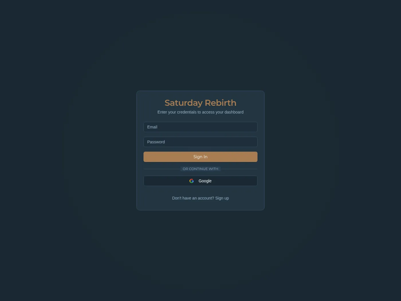 Saturday Rebirth Dashboard