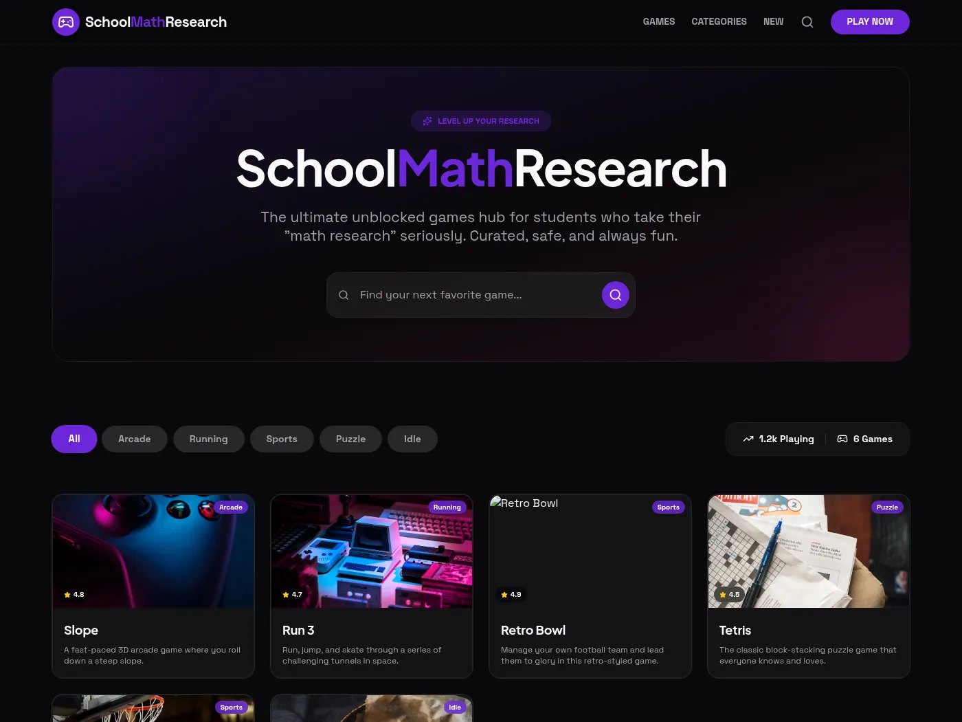 SchoolMathResearch Games Hub