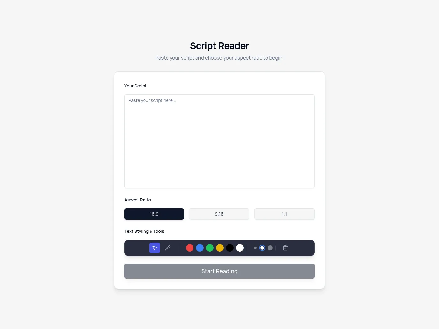 Script Reader Aspect Display Web App