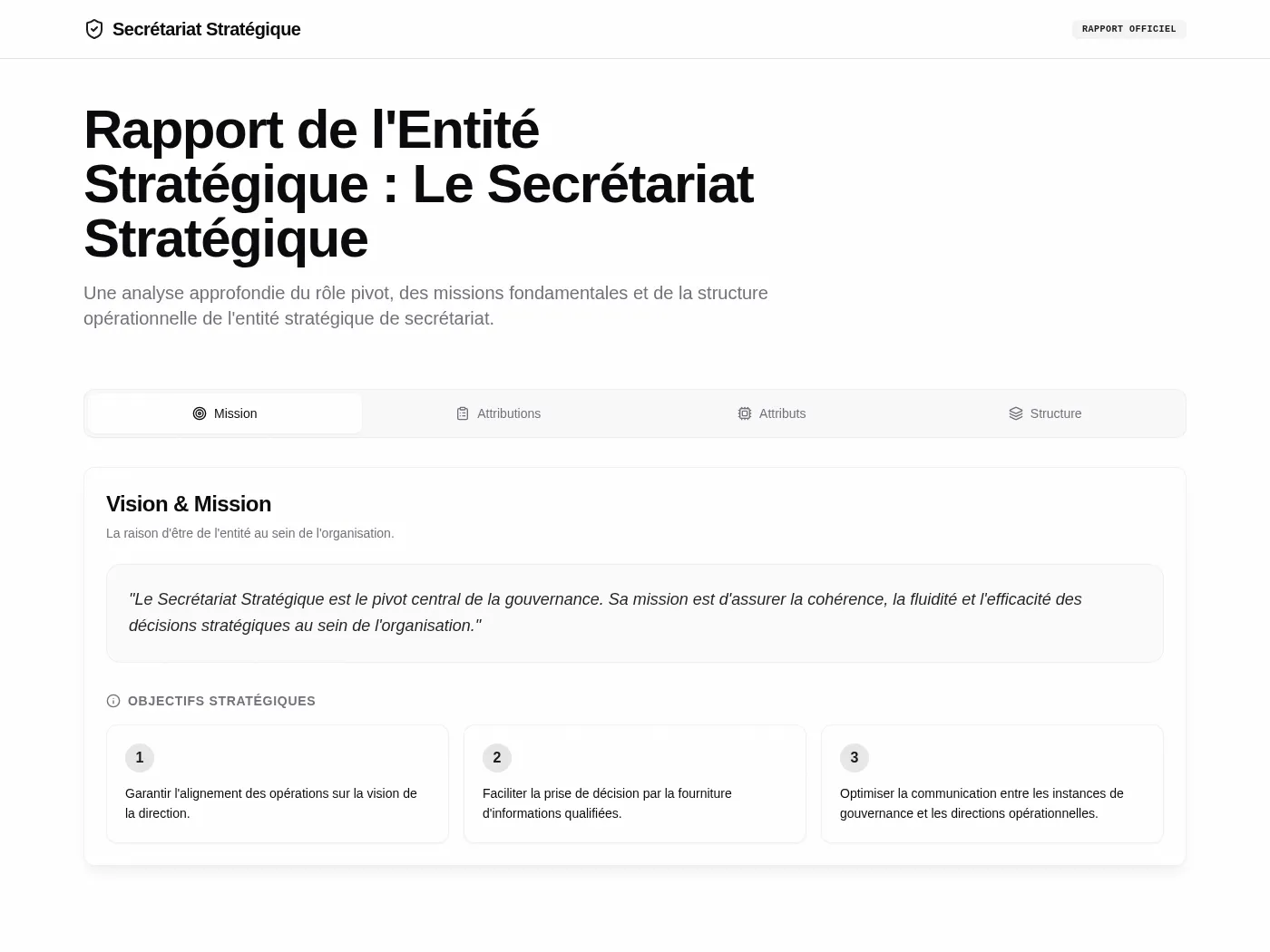 Strategic Secretariat Report