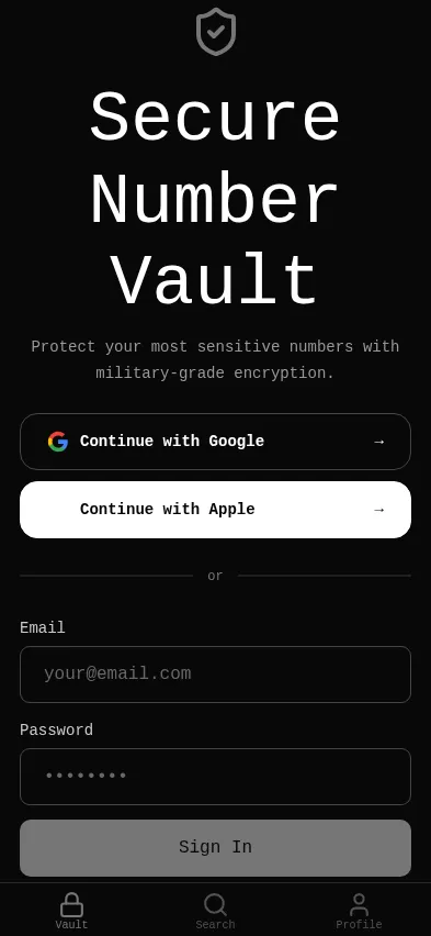 Secure Number Vault