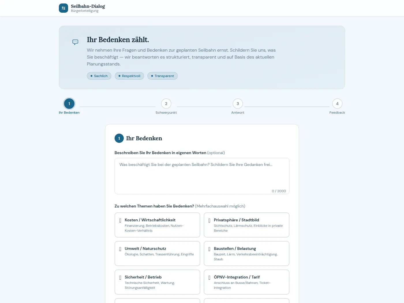 Seilbahn-Dialog WebApp