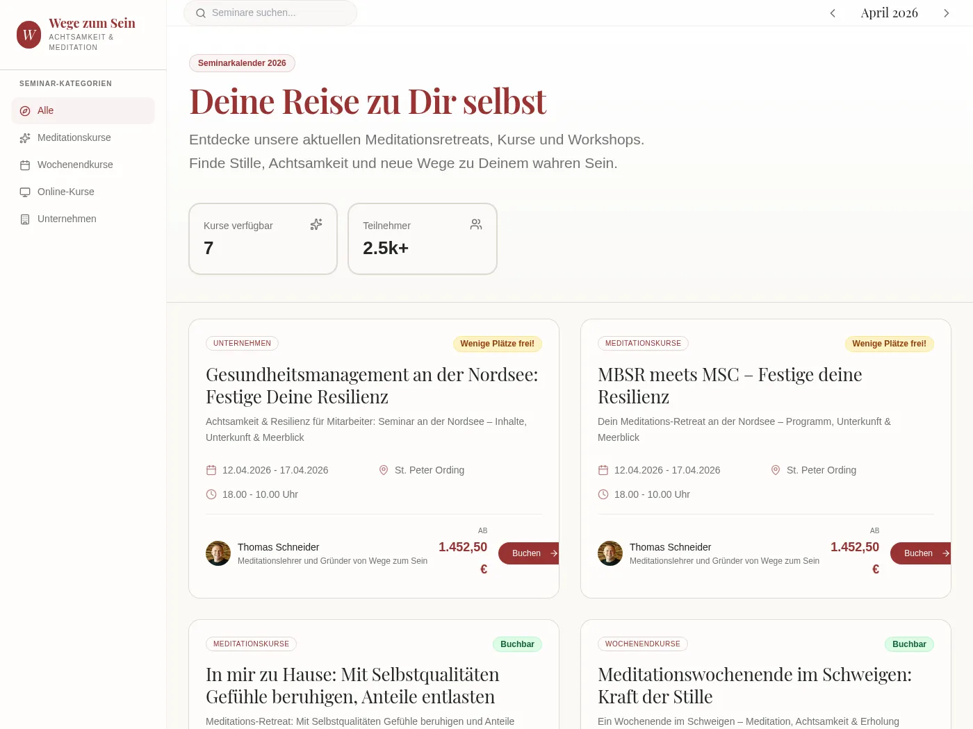 WegeZumSein Seminar Calendar