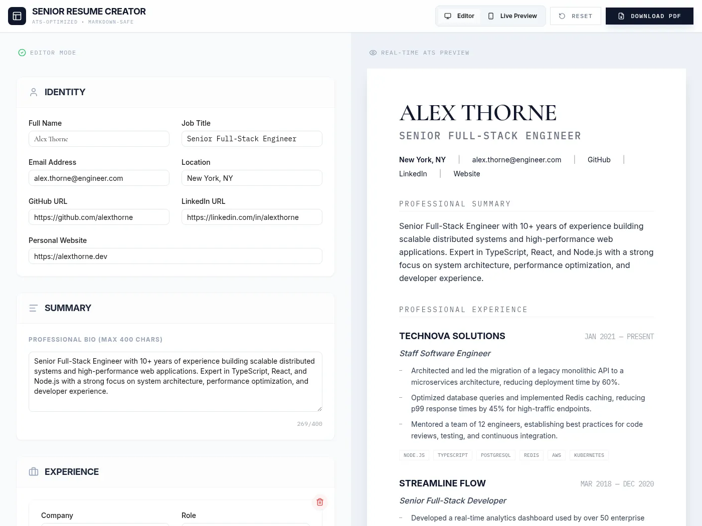 Senior Resume Creator