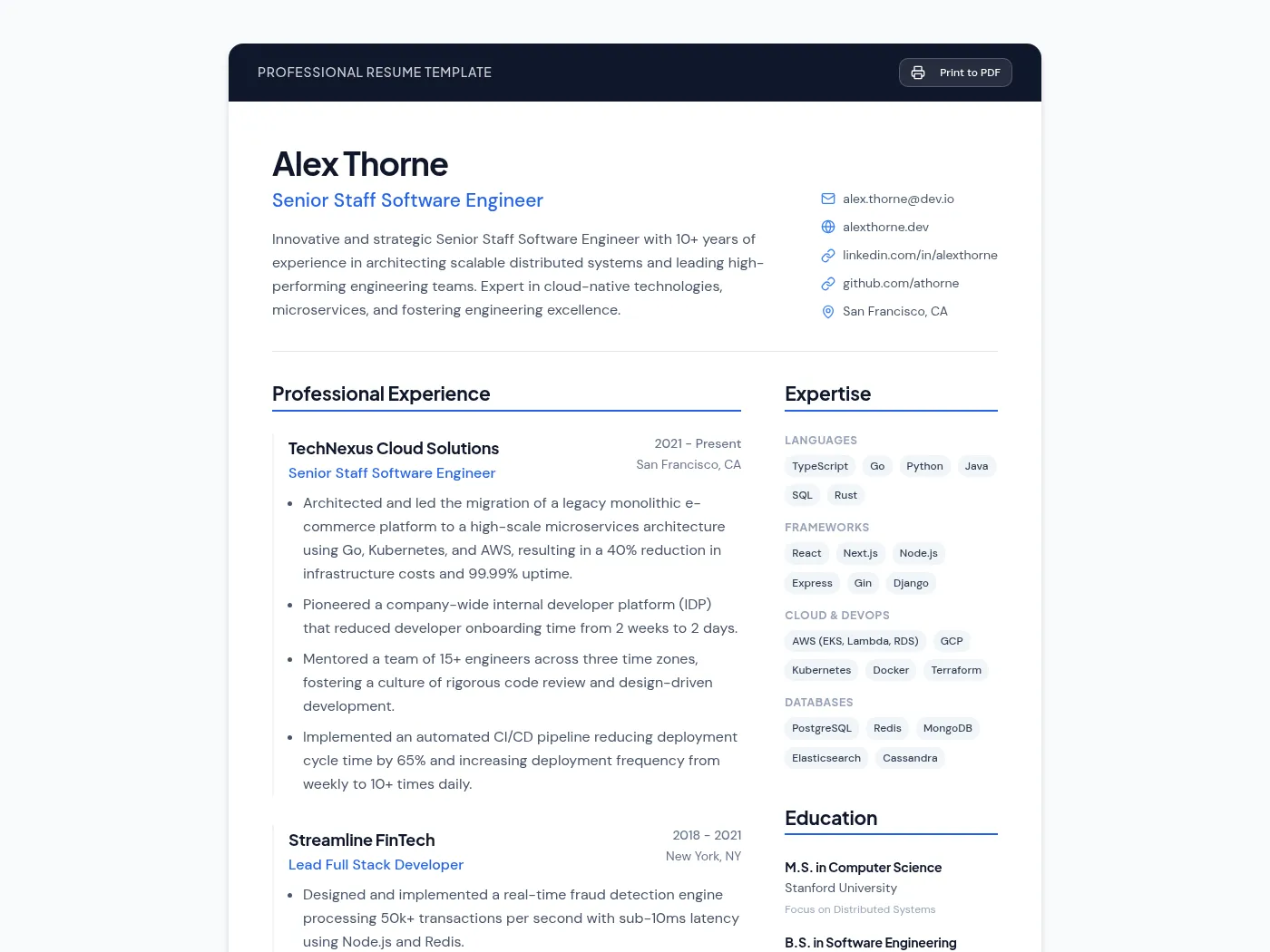 Senior SWE Resume Pro