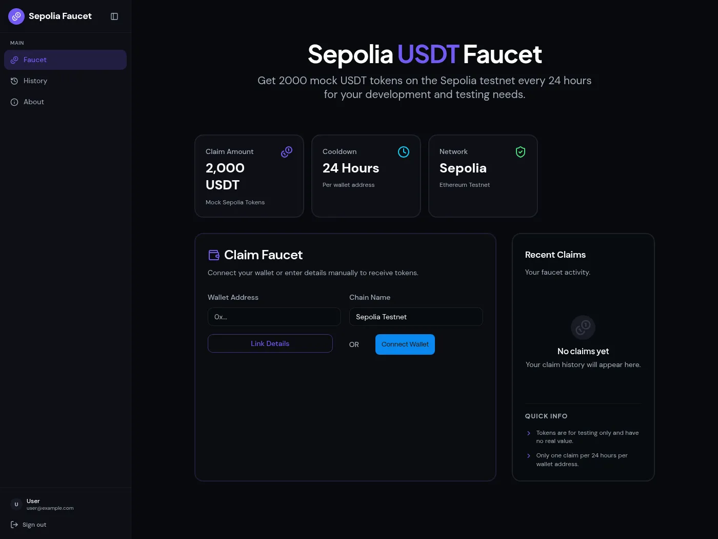 Sepolia USDT Faucet