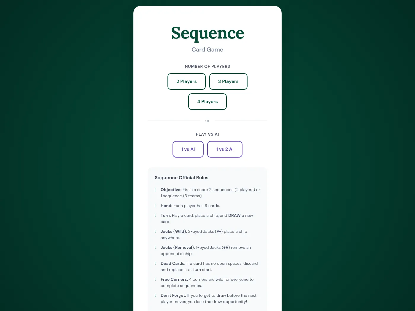 Sequence Card Game