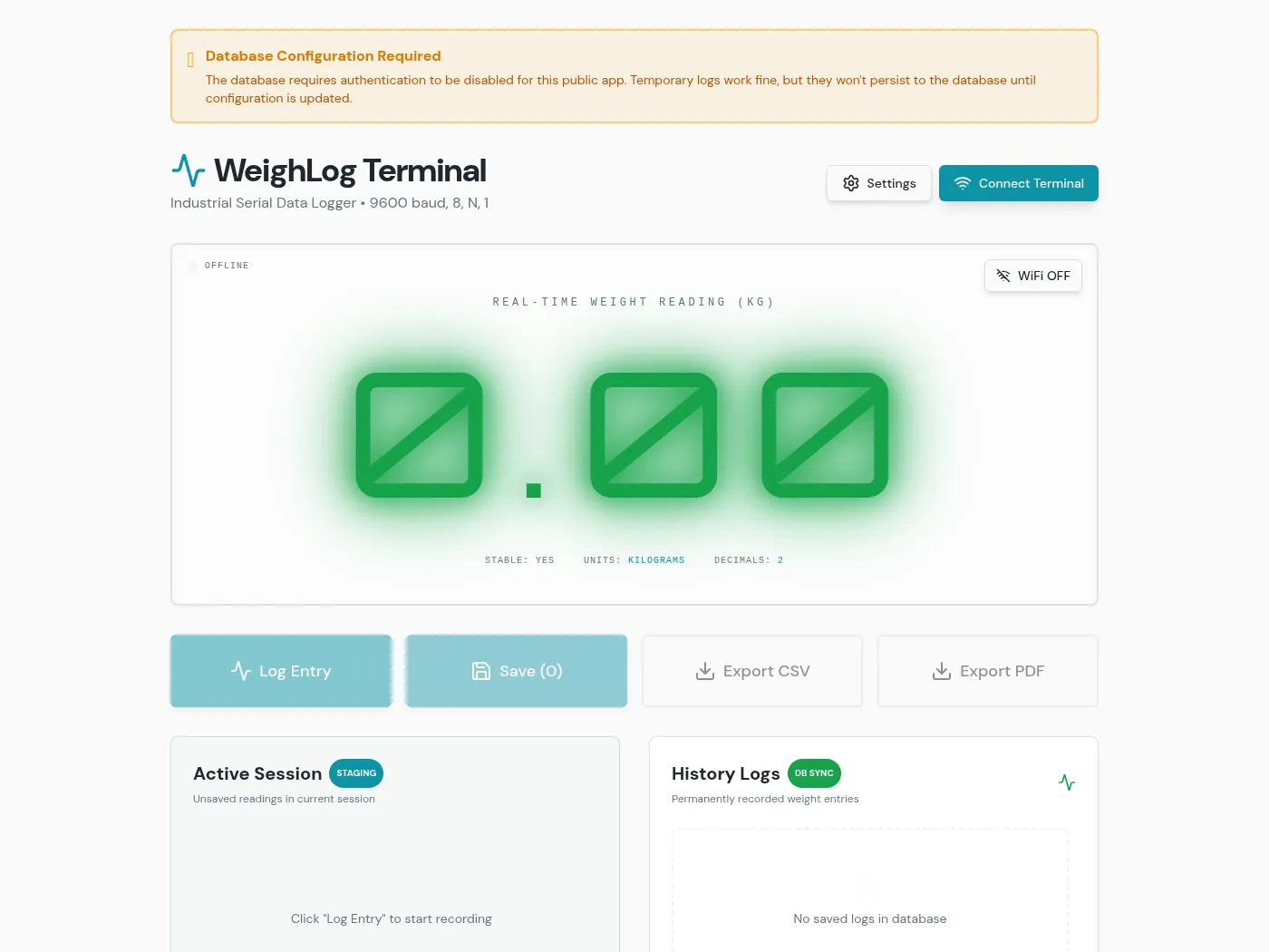 WeighLog Terminal App