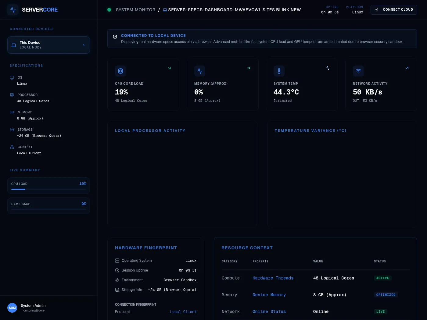 Server Specs Dashboard