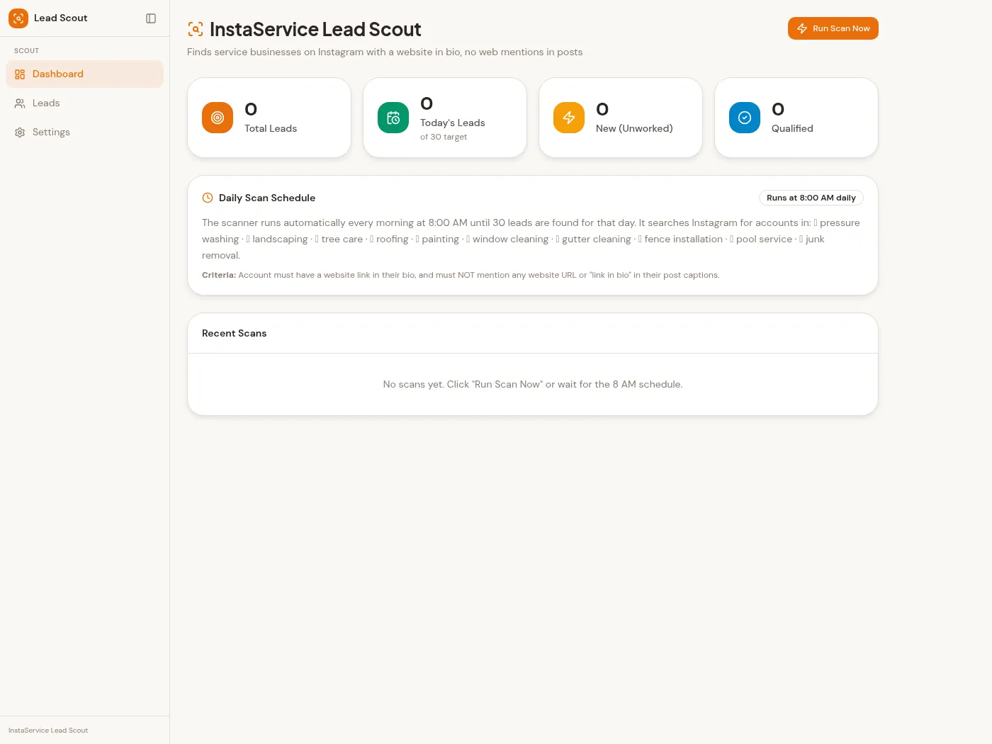 InstaService Lead Scout