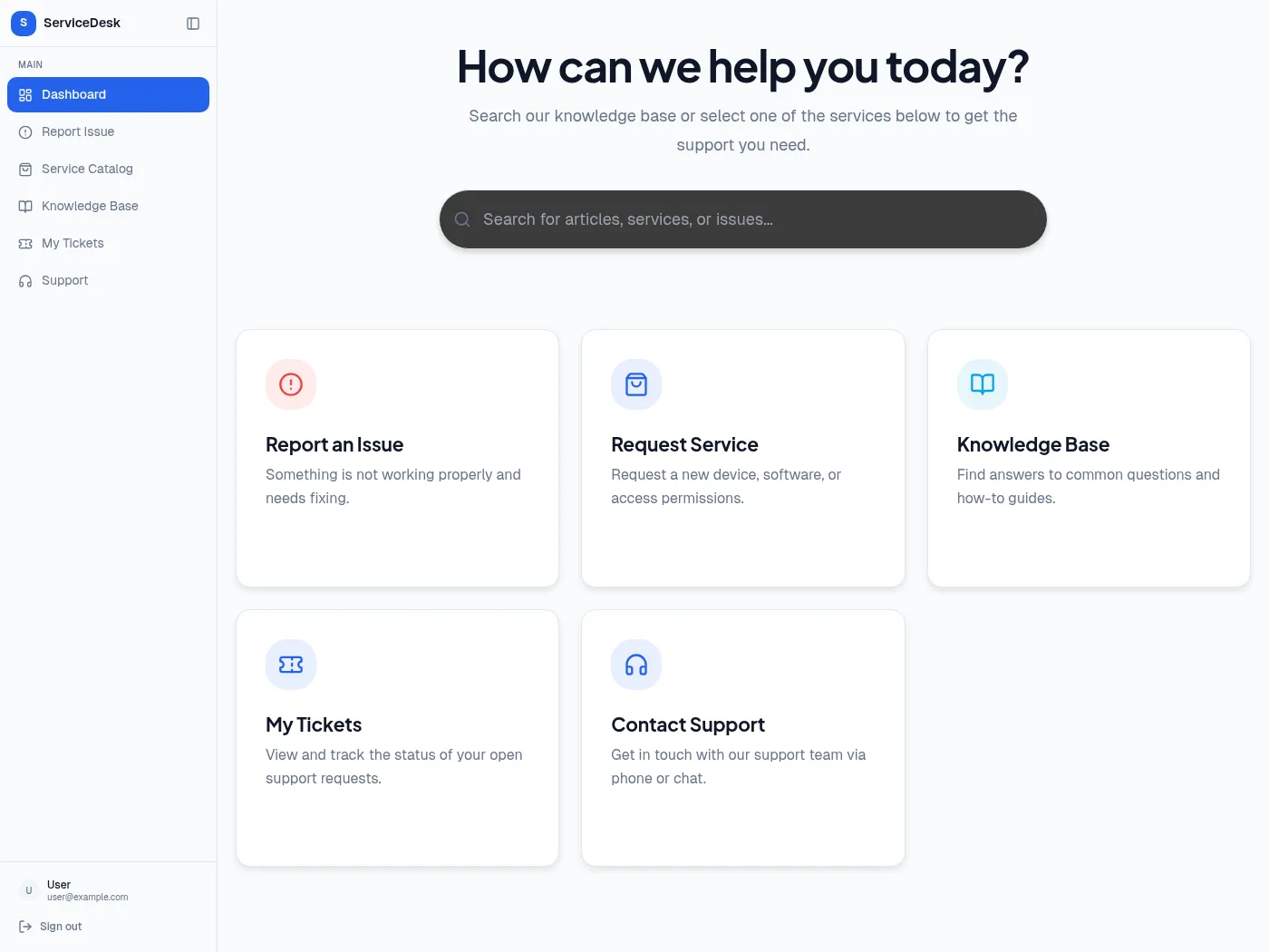 ServiceDesk Homepage