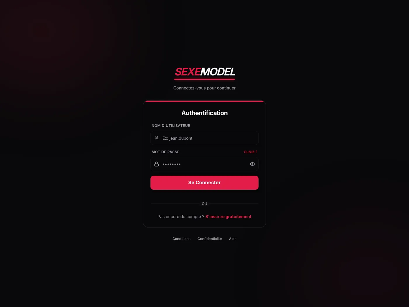 Sexemodel Login Form