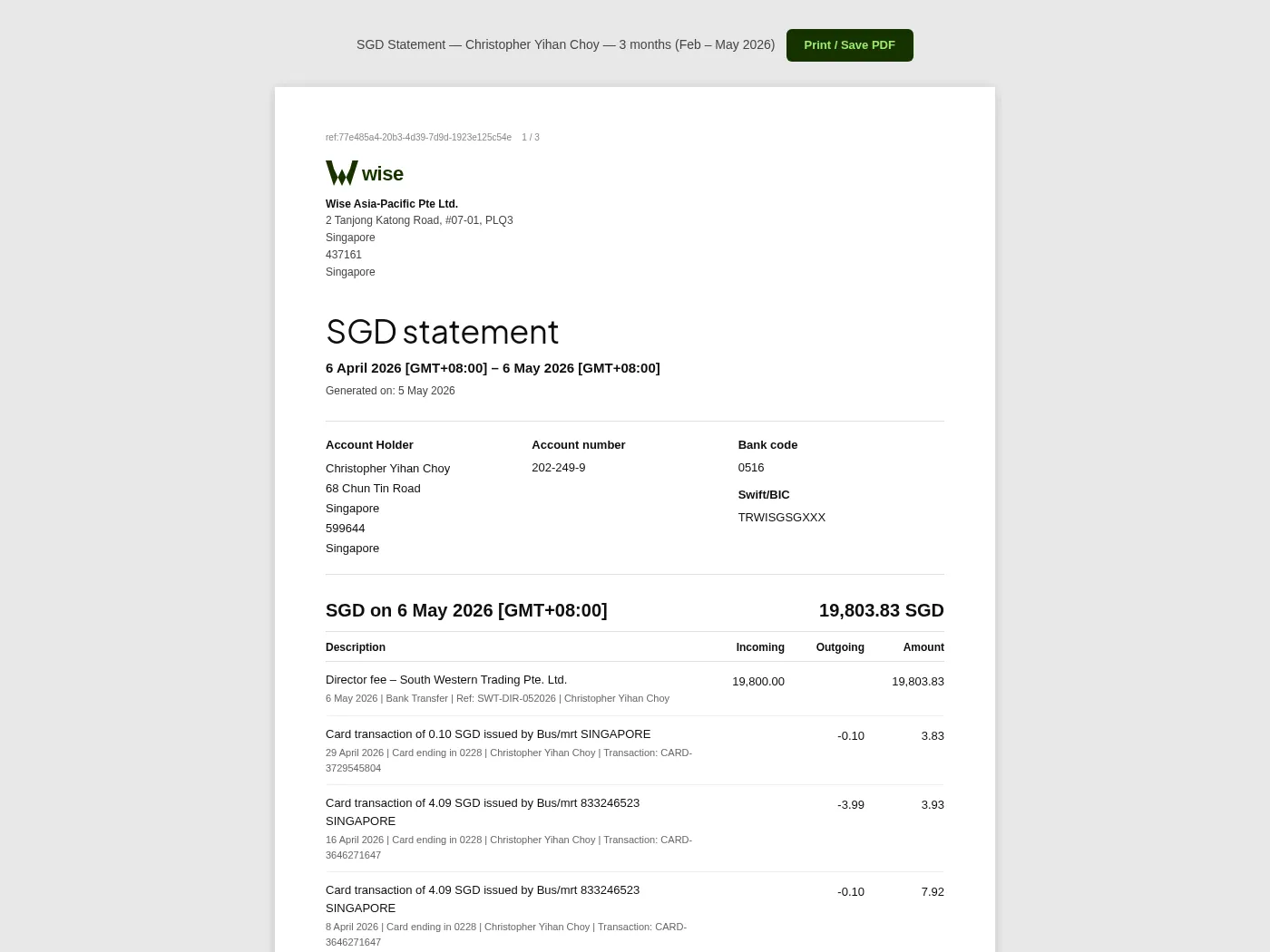 SG Income Statement Builder