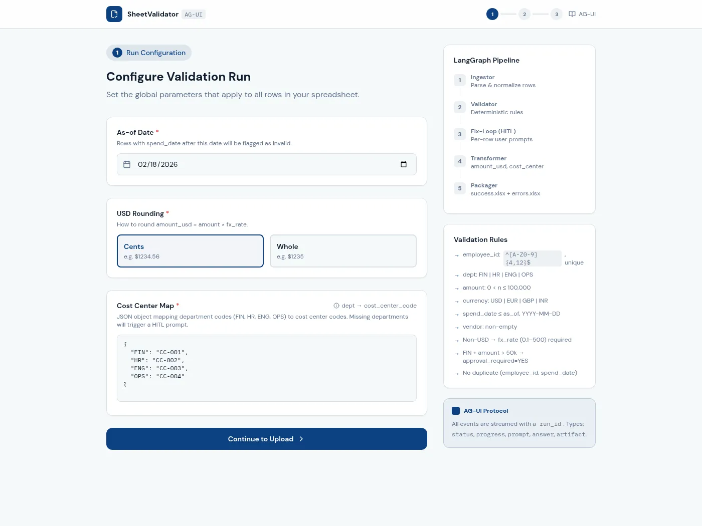 SheetValidator Agent UI