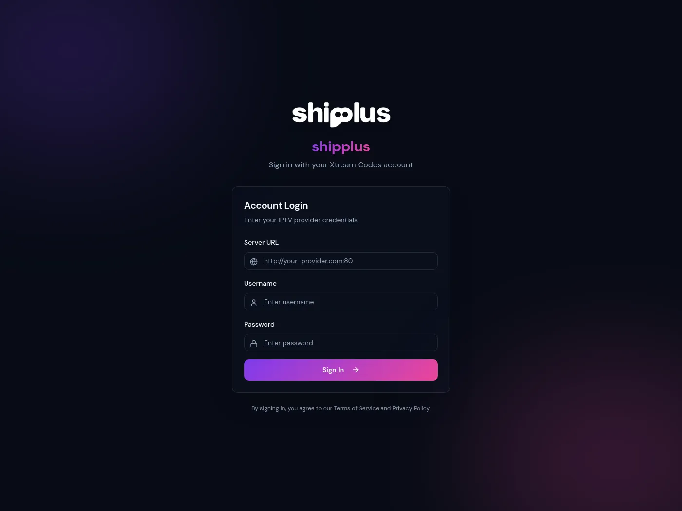 shipplus IPTV Web Player