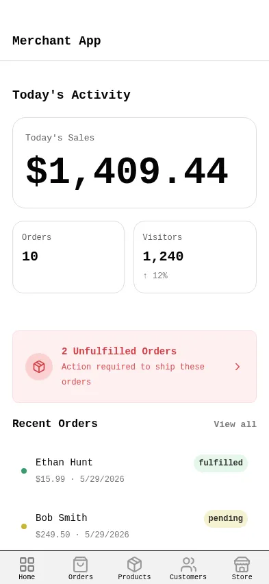 Shopify Mobile Clone