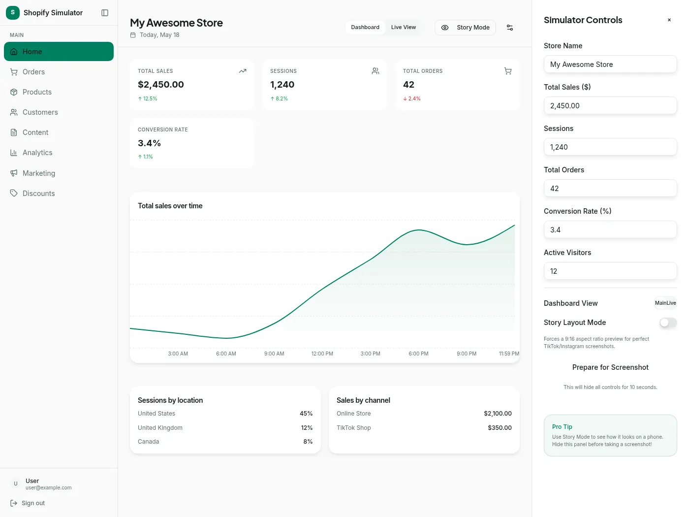 Shopify Story Simulator