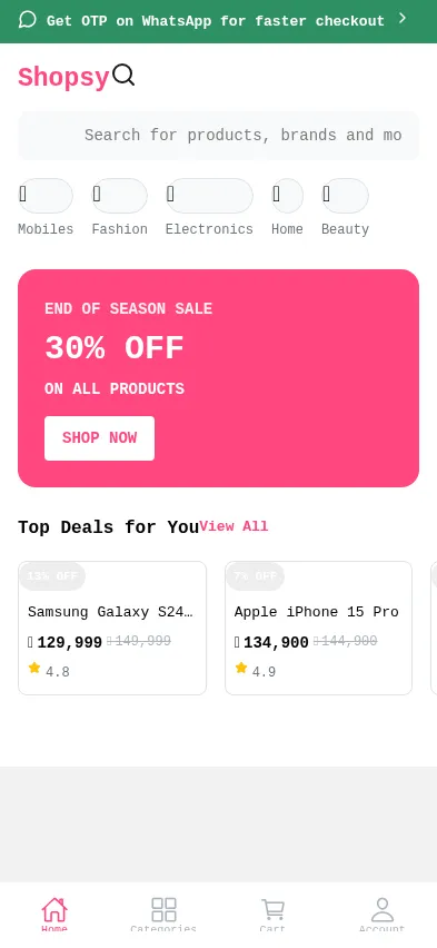 ShopsyX E-commerce App