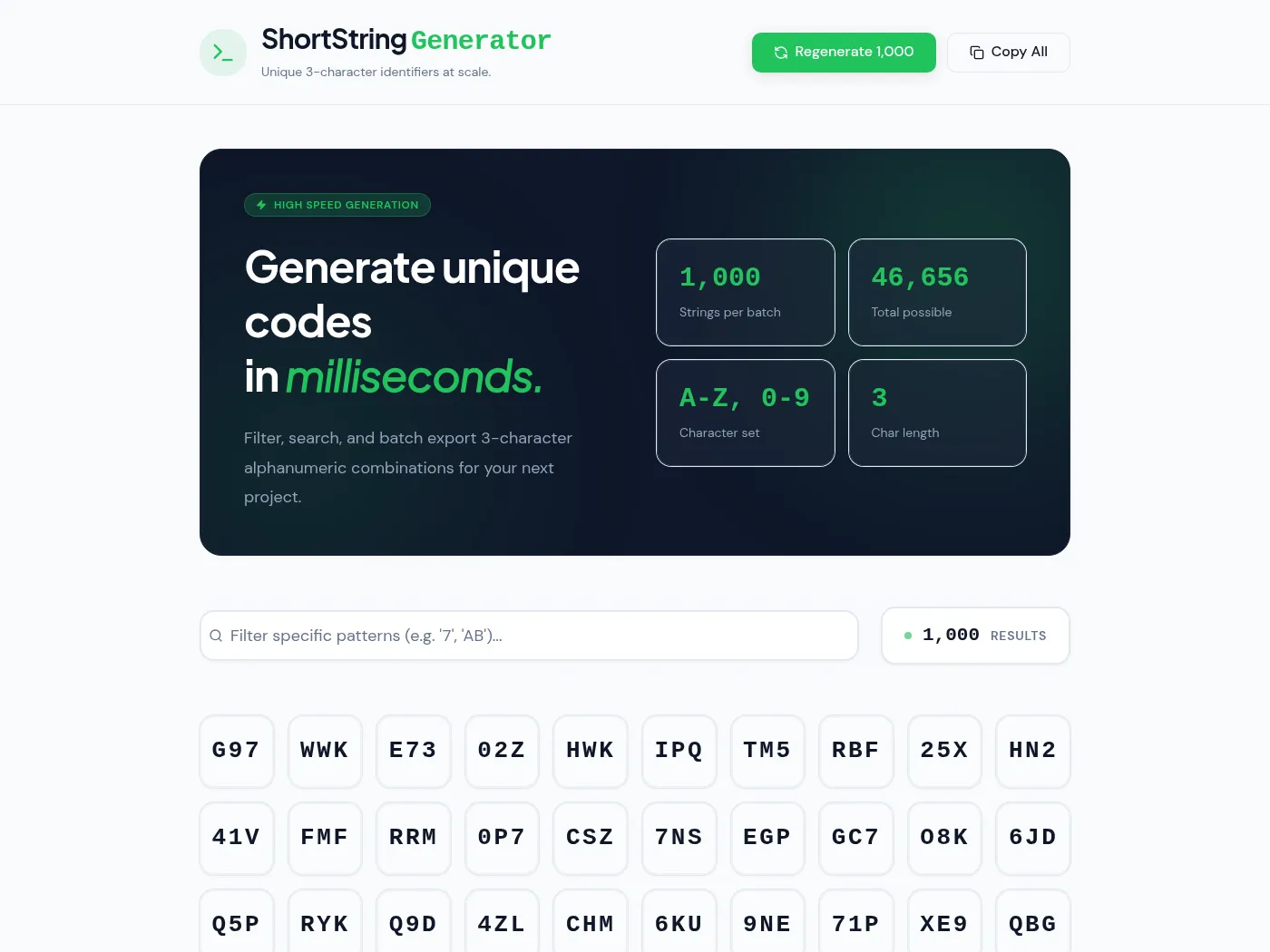 ShortString Generator