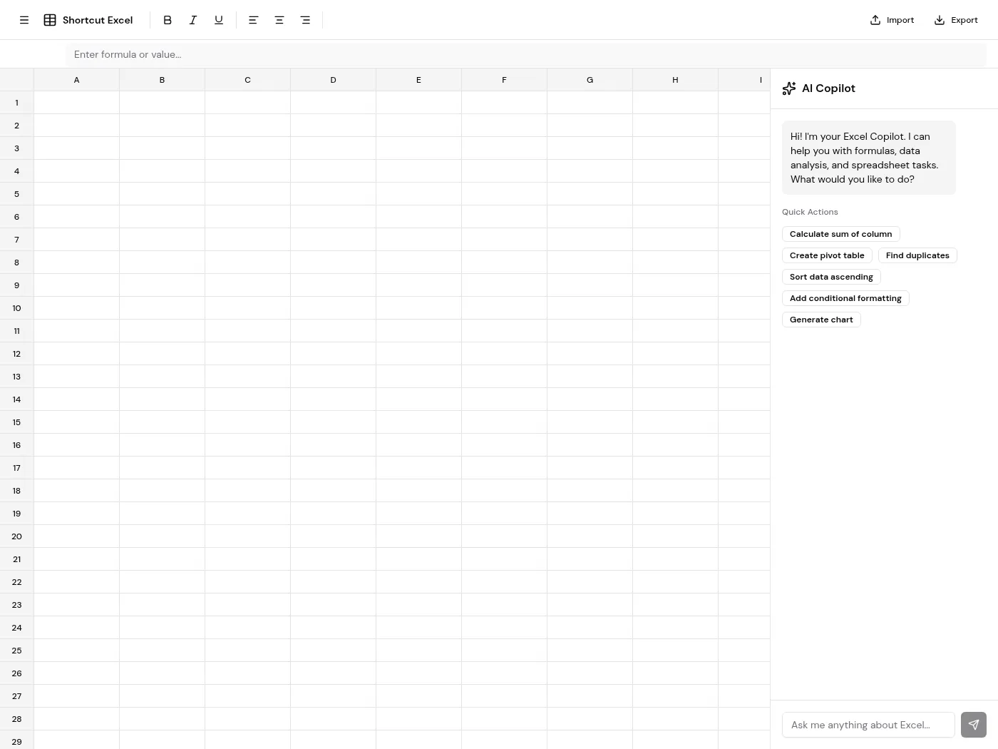 Shortcut Excel Assistant