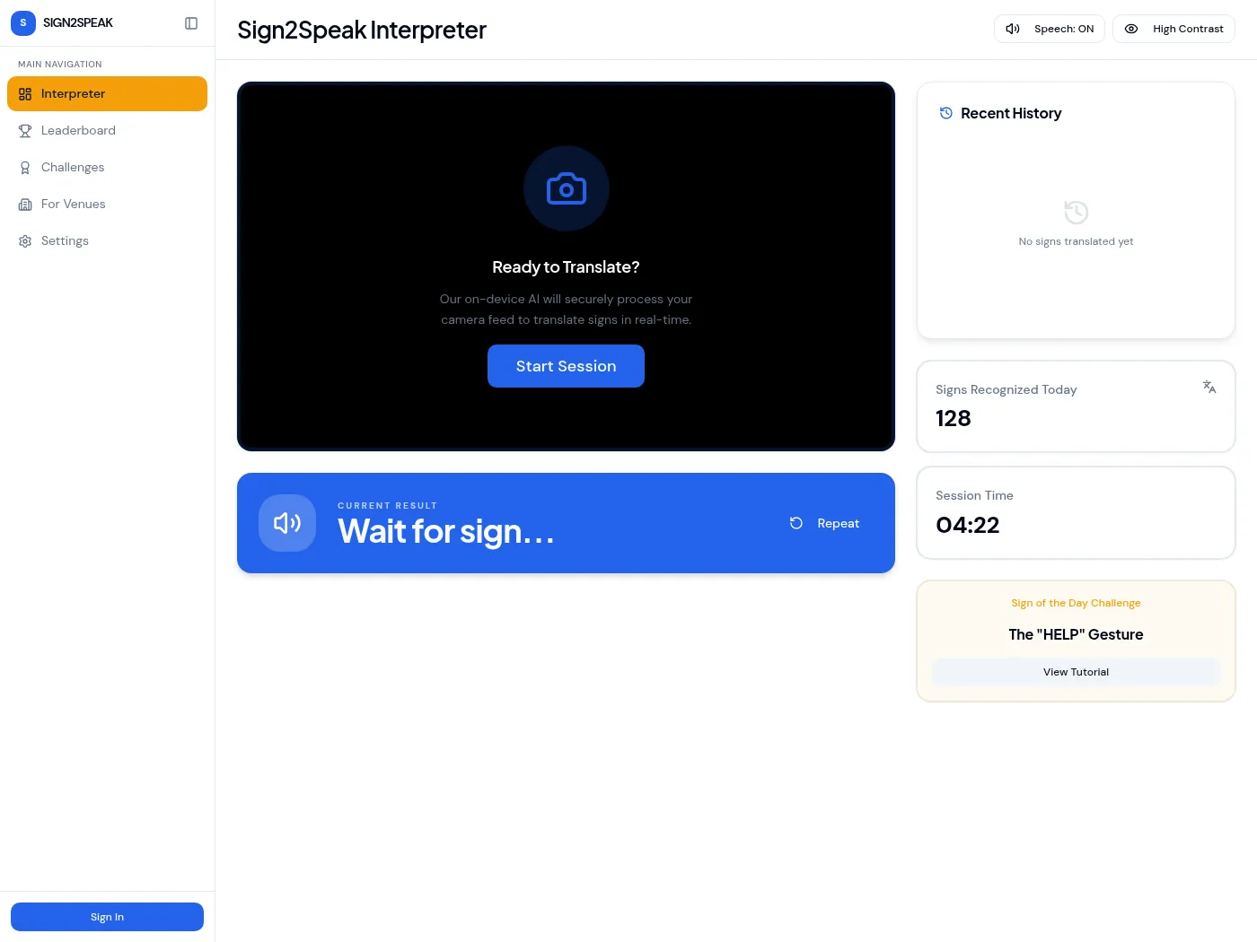 Sign2Speak Web Interpreter