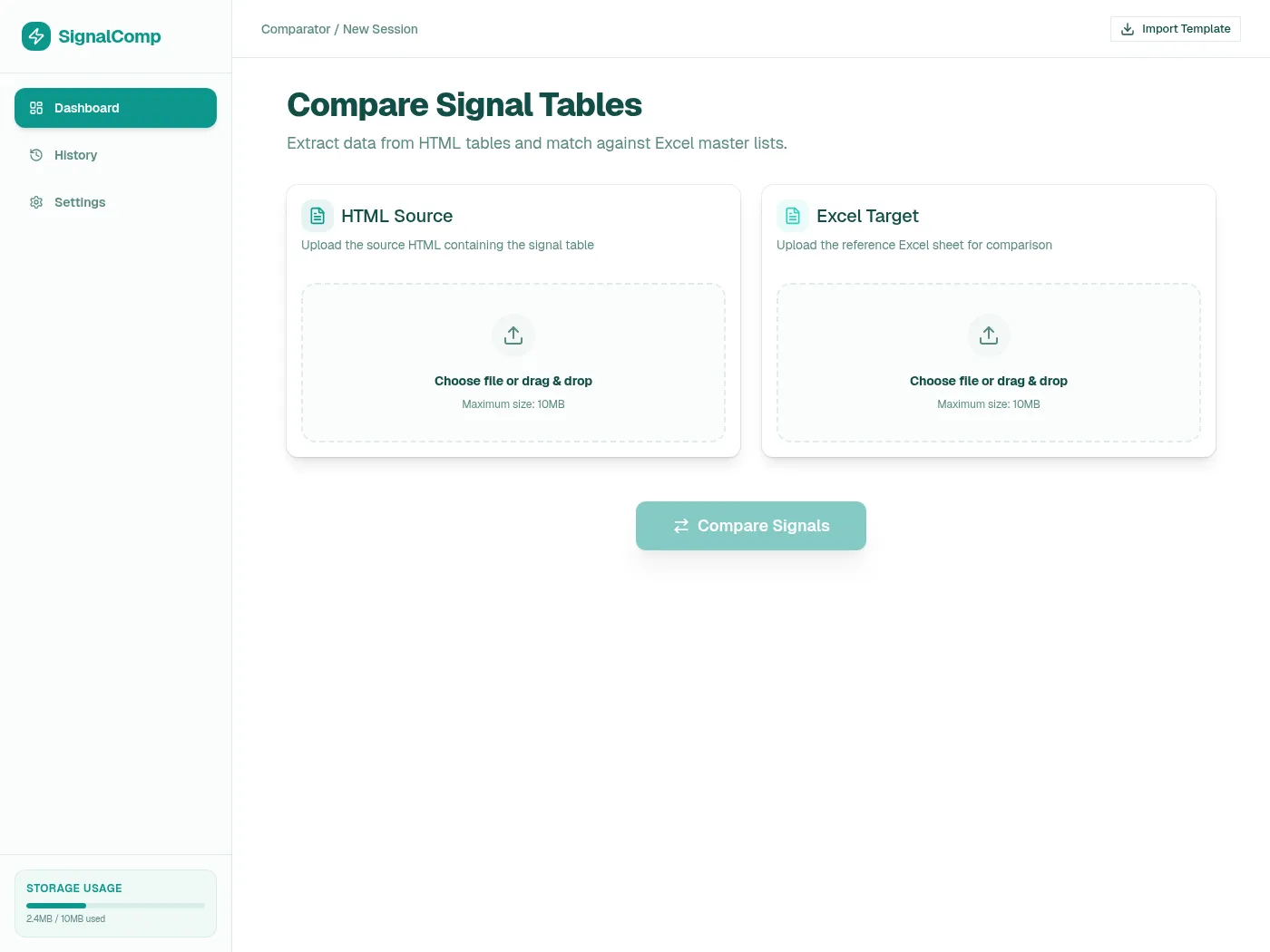 Signal Table Comparator