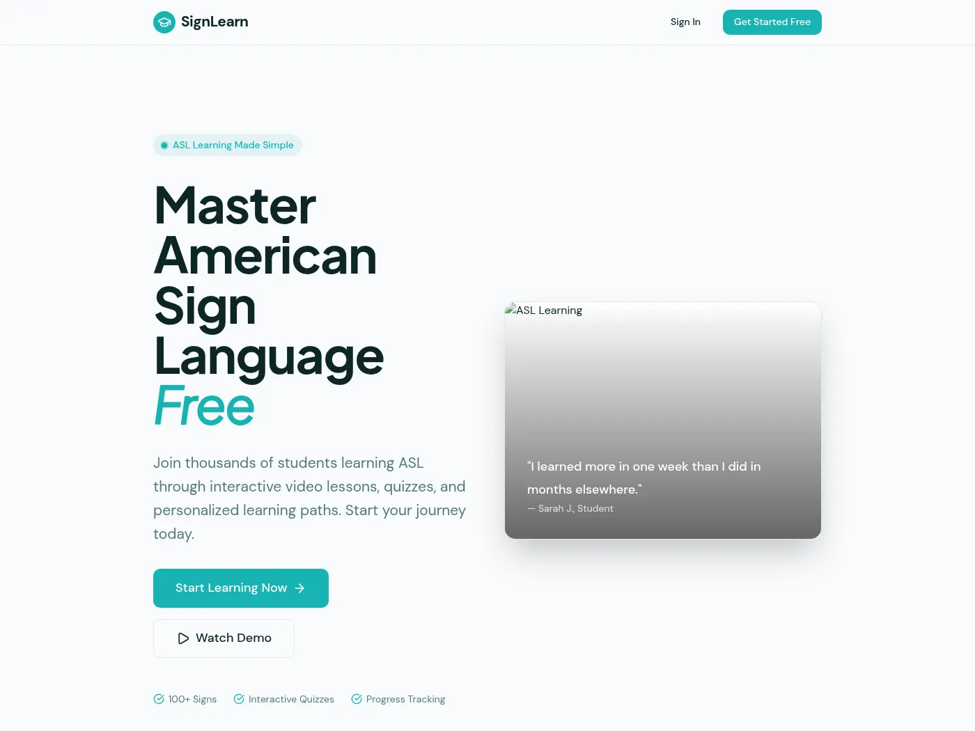 SignLearn Free ASL Website