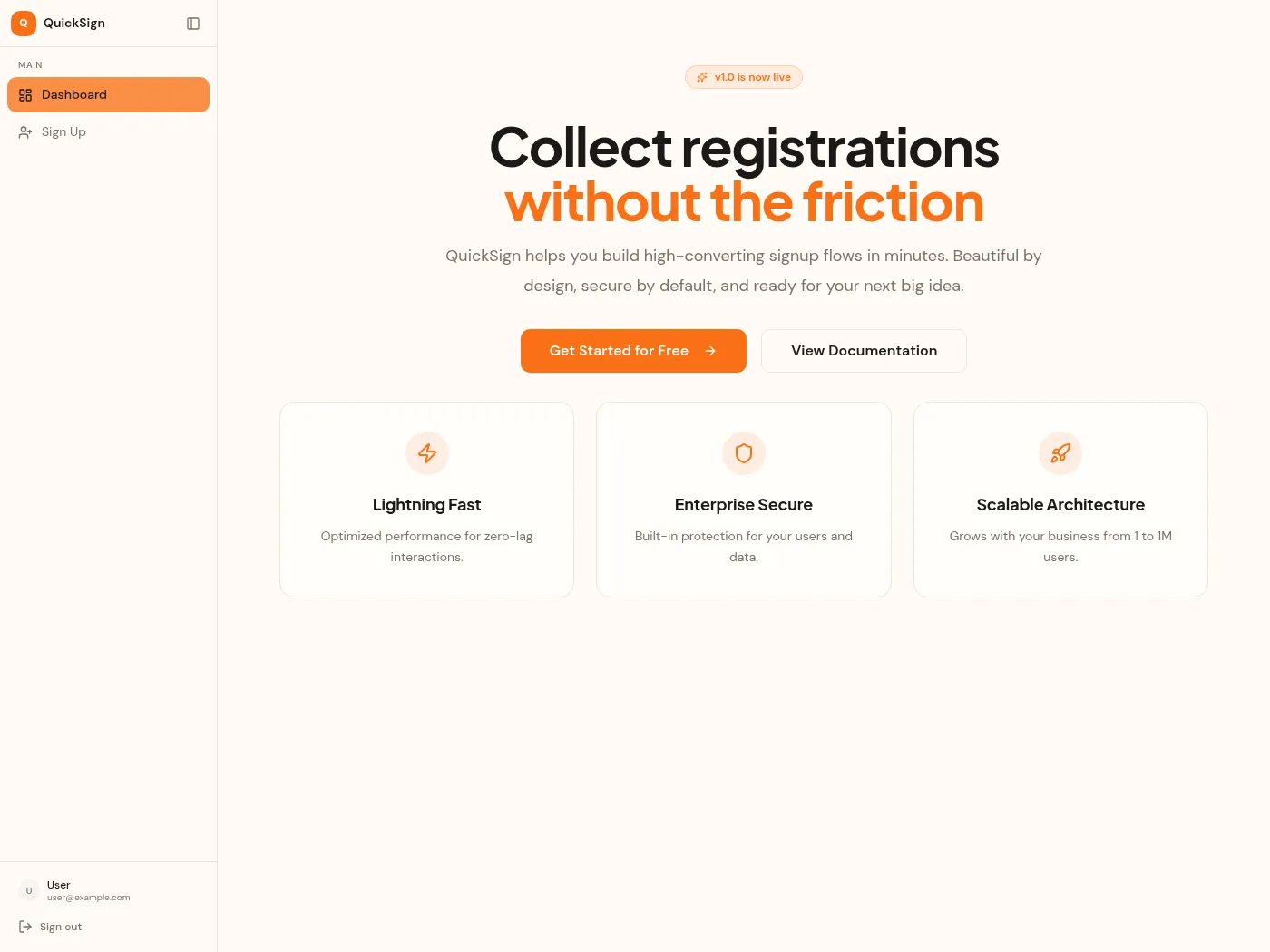 QuickSign Up Form