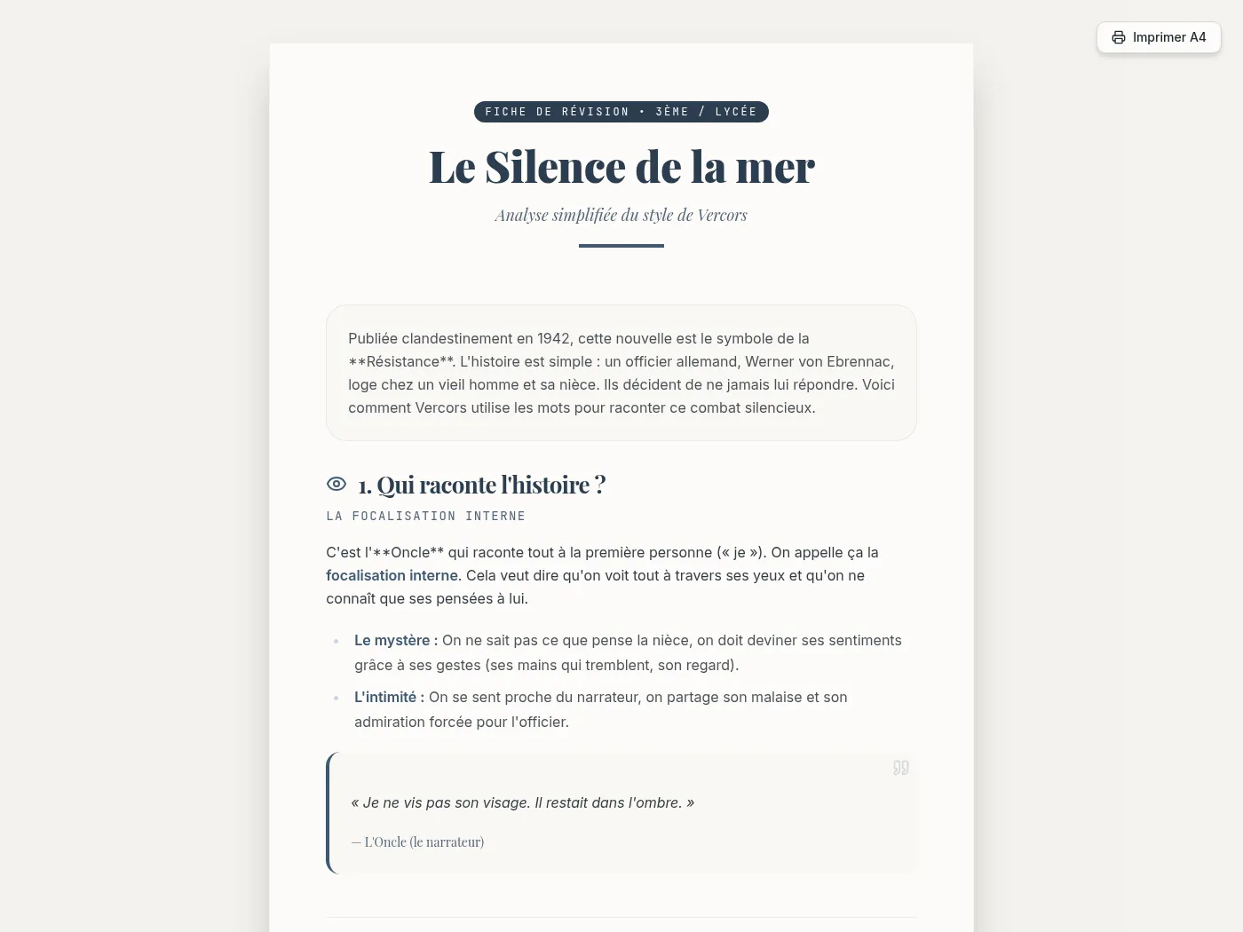 Silence de la Mer Easy Guide
