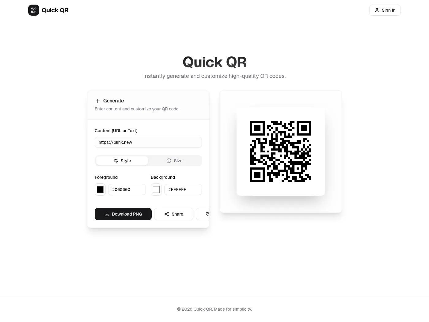 Quick QR Generator