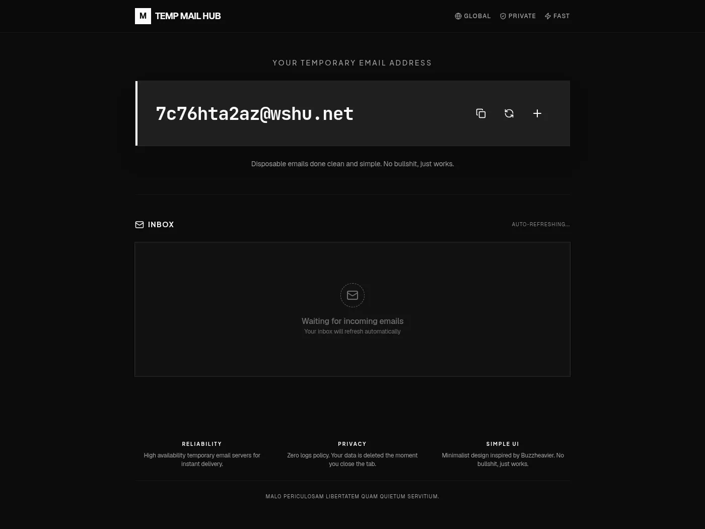 Simple Temp Mail Hub