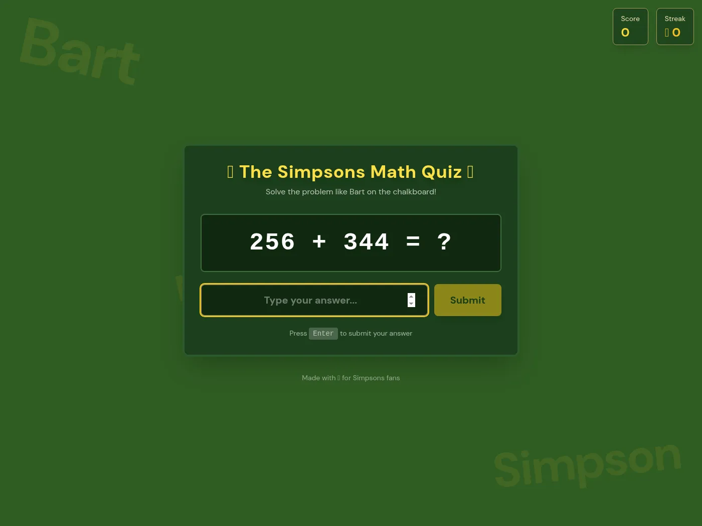 Simpsons Math Quiz Game