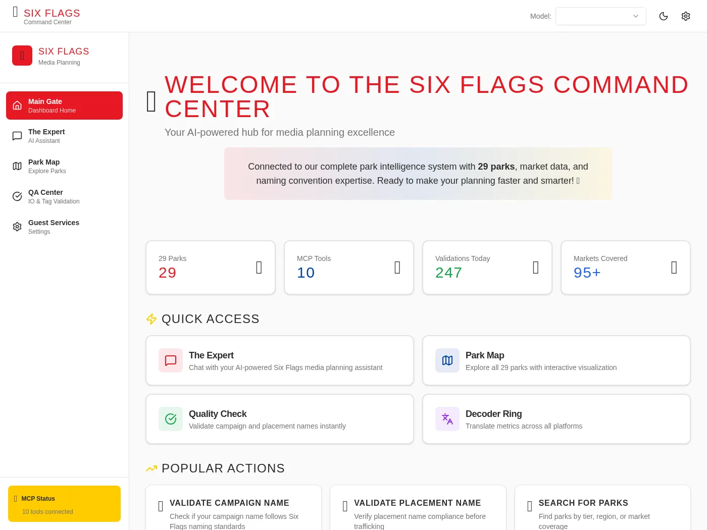 Six Flags Media Planning Dashboard