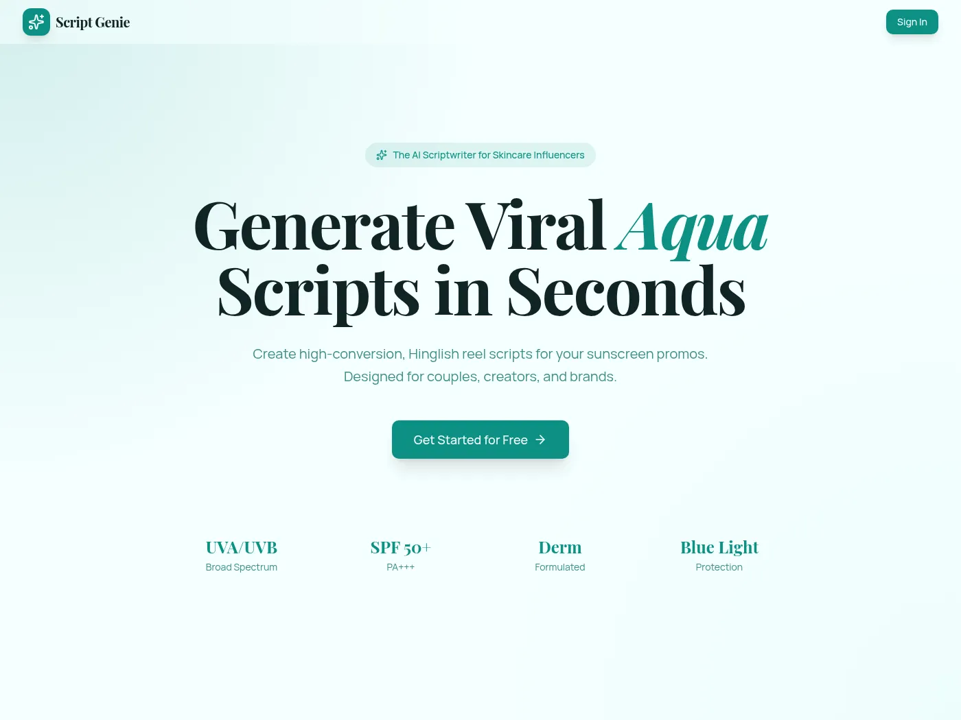 Aqua Sunscreen Script Genie