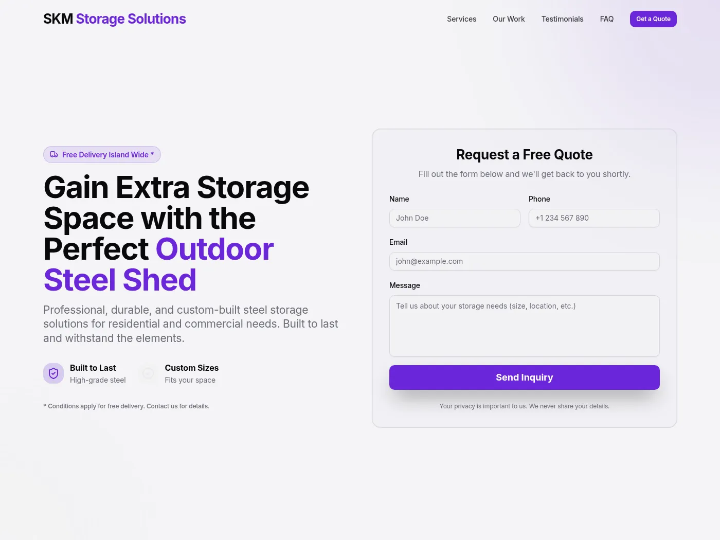SKM Storage Landing Page