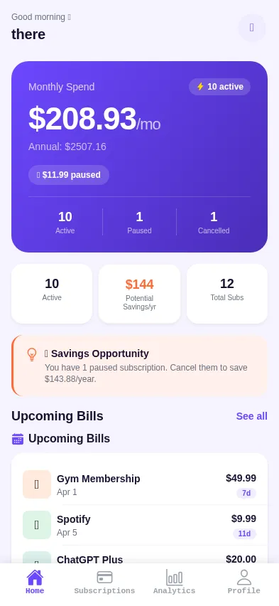 Smart Subscription Tracker
